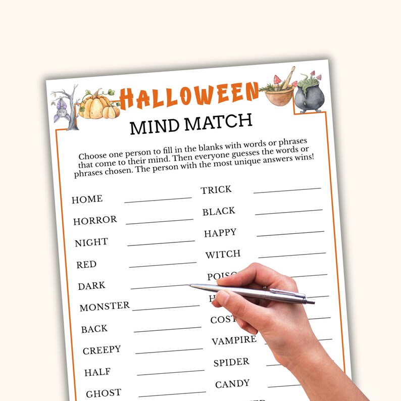 Mind Match Game - Printable Halloween Party Game for Teens and Adults ...