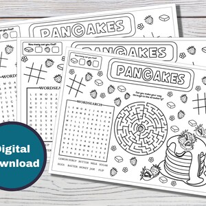 Pancakes Activity and Coloring Placemat - Party Games Sheet for Kids ...