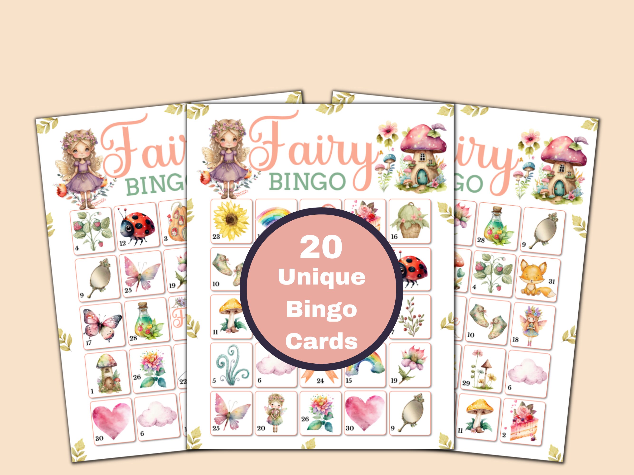 Fairy Bingo Game - Printable 20 Fairy Bingo Cards for Kids Fairy Themed ...