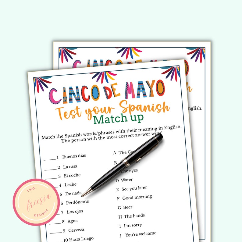 Cinco De Mayo Party Games - Test Your Spanish Game - Printable Fiesta ...