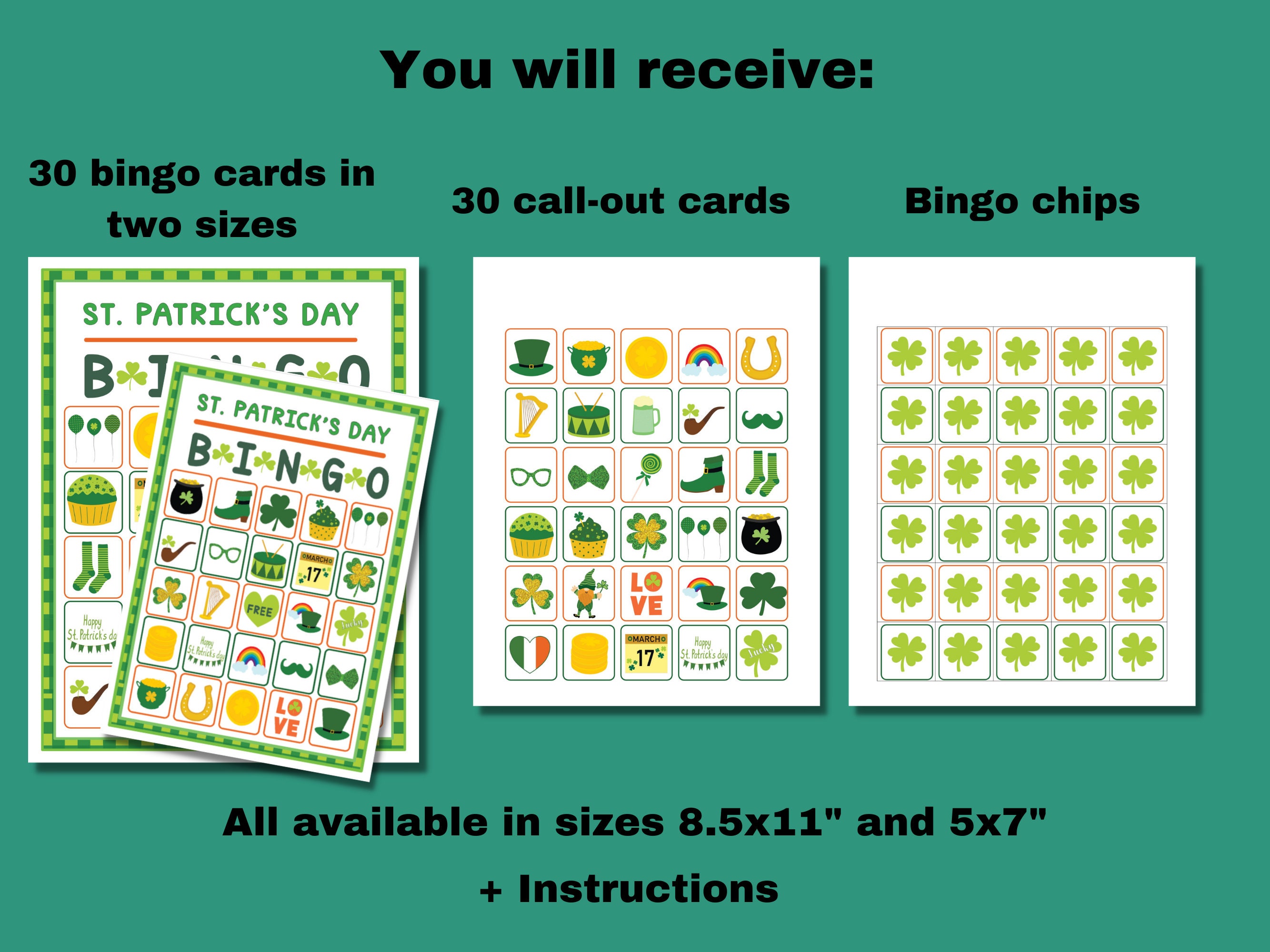 Printable St Patrick's Day Bingo Game 30 Unique Cards - Etsy