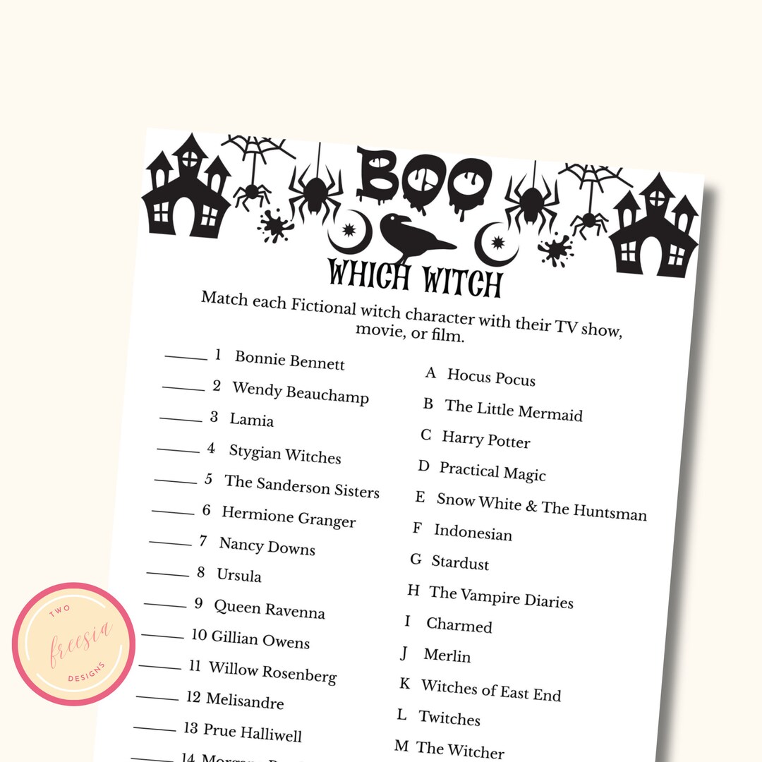 Halloween Which Witch Game - Printable Halloween Party Game for Teens ...