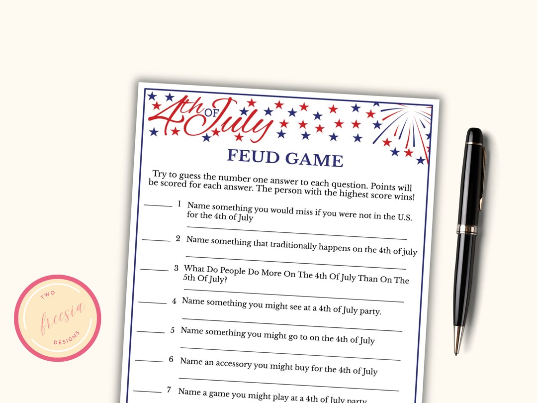 4th of July Feud Game - Printable Fourth of July Game for Adults ...