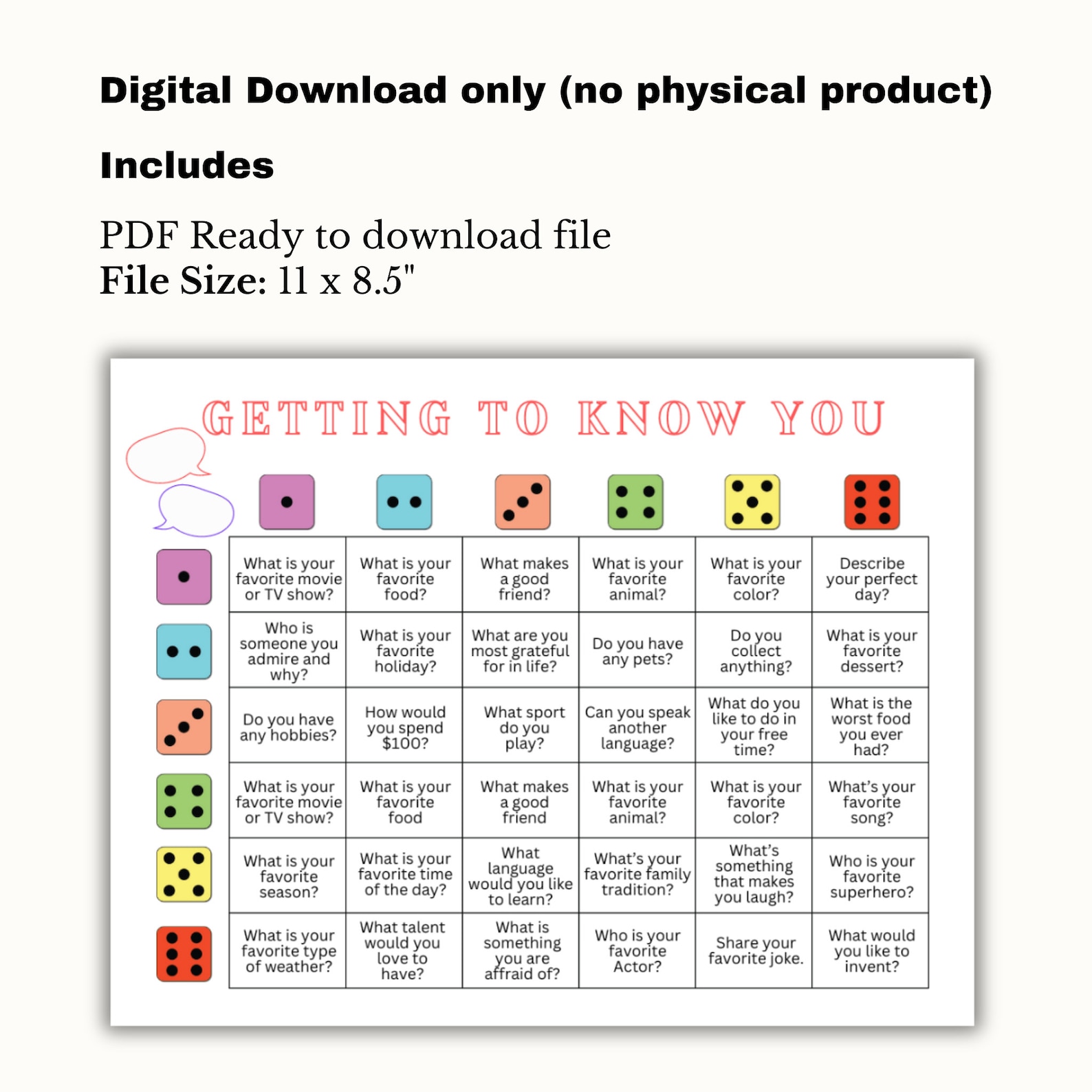 Getting to Know You Dice - Back to School Dicebreaker - Classroom ...