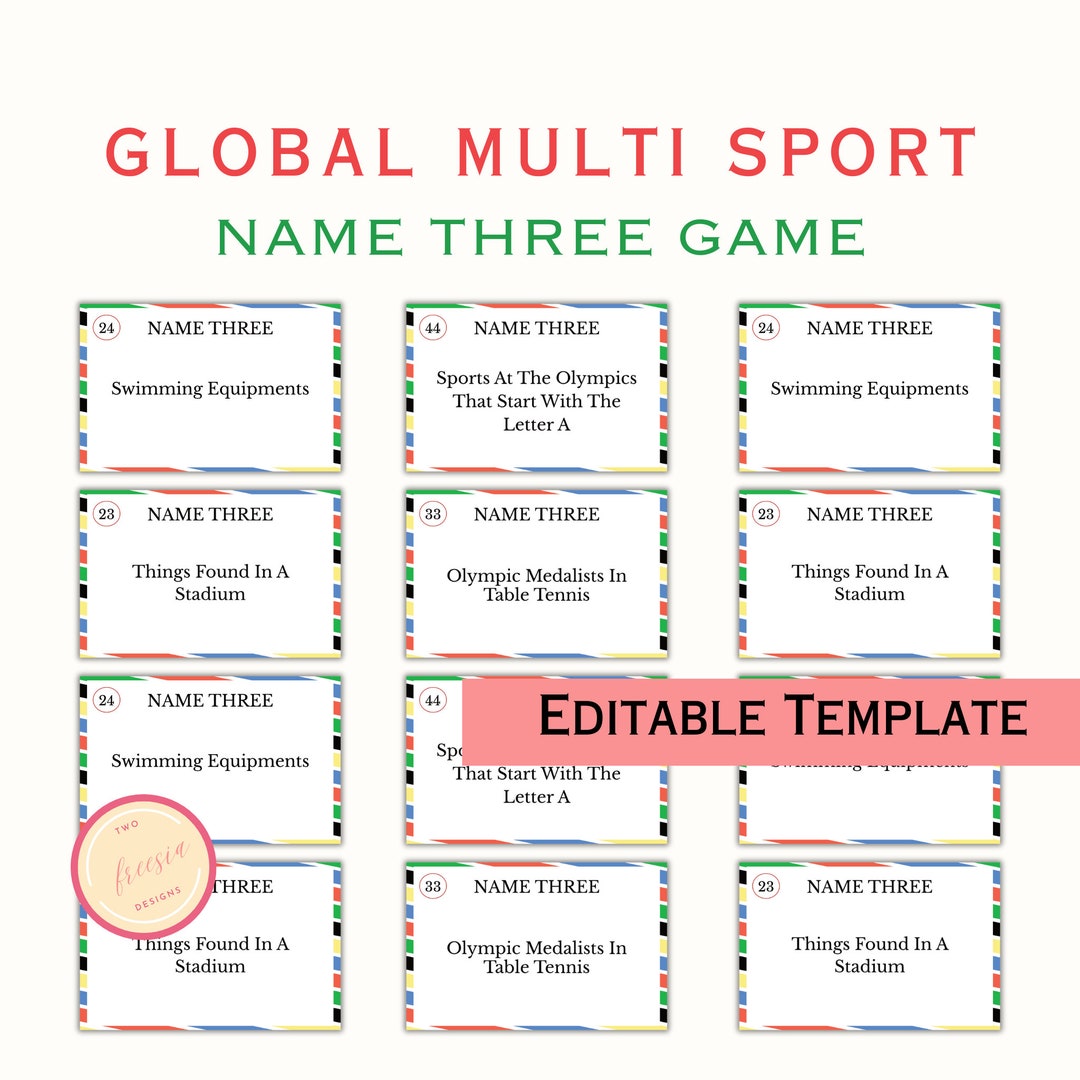 Name Three Game - Summer Party Game - USA Sports Themed - Summer ...