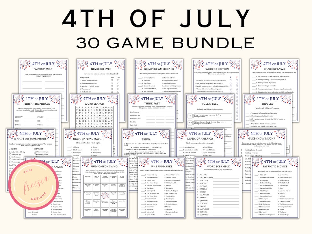 30 Fourth of July Games - Printable 4th of July Game Bundle for Kids ...