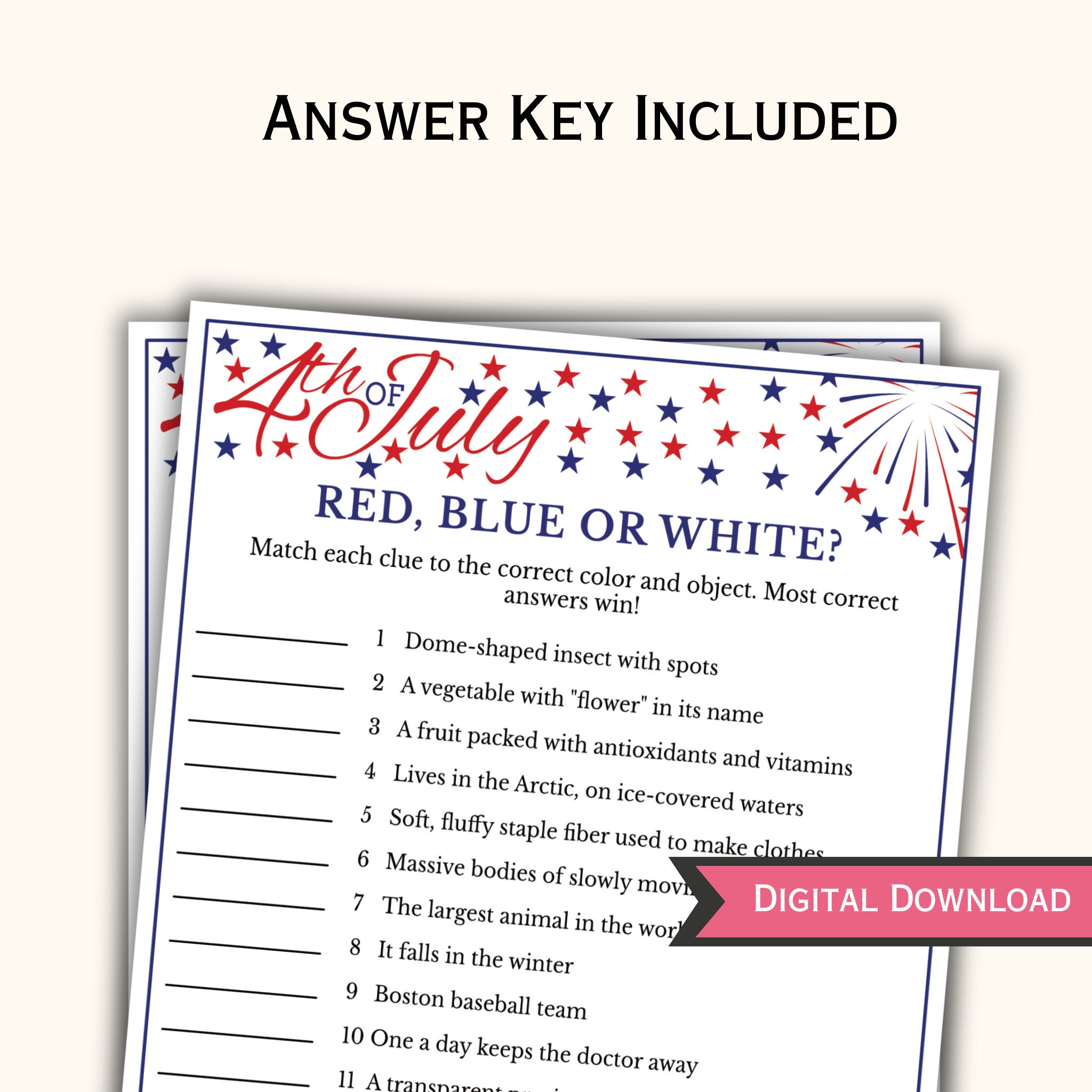 4thof July - Blue, Red or White Game - Printable Fourth of July Game ...