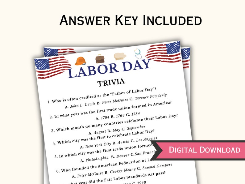 Trivia Game - Labor Day Party Game - Printable Labor Day Party Activity ...