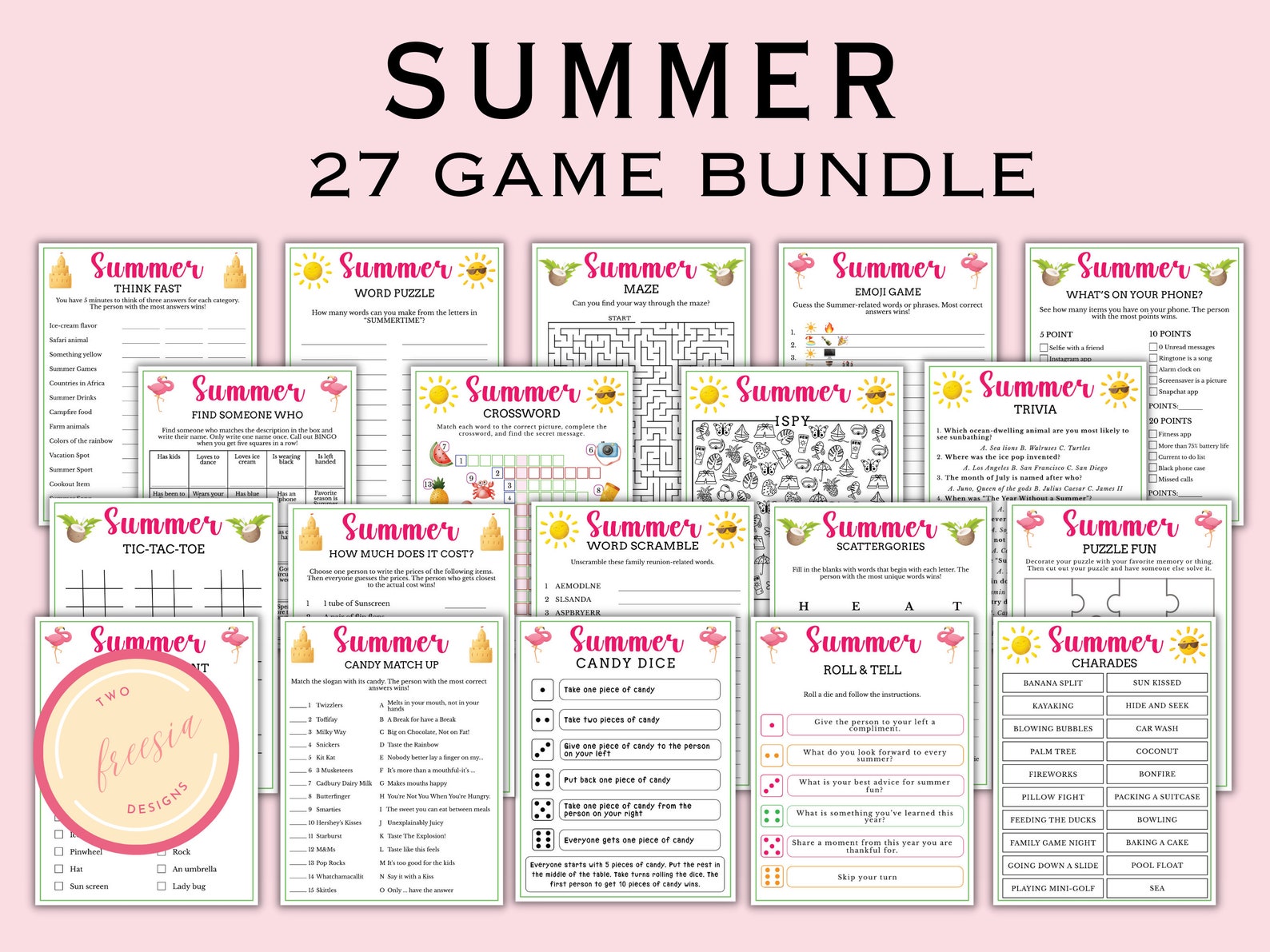 27 Summer Party Games Bundle - Printable Beach, Pool Party Games and ...