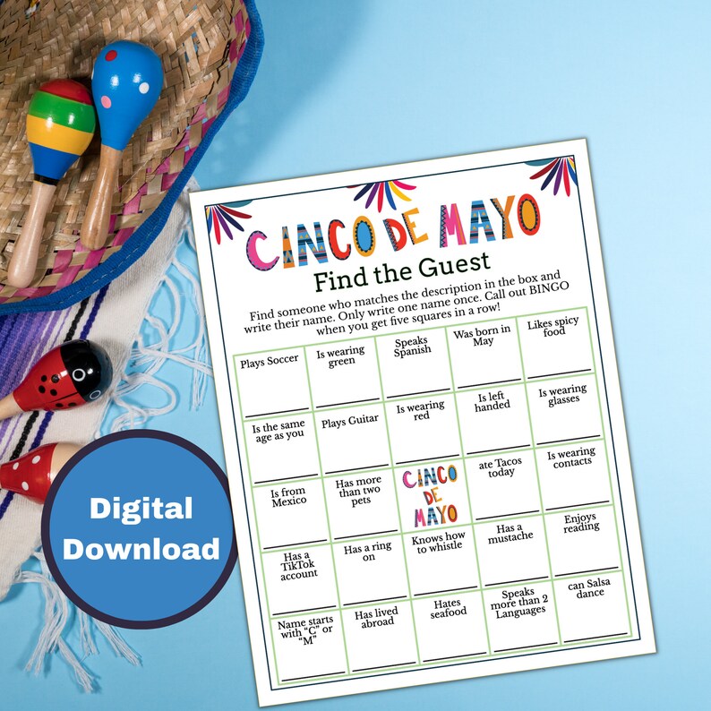 Cinco De Mayo Find the Guest Game - Printable Mexican Fiesta Game for ...