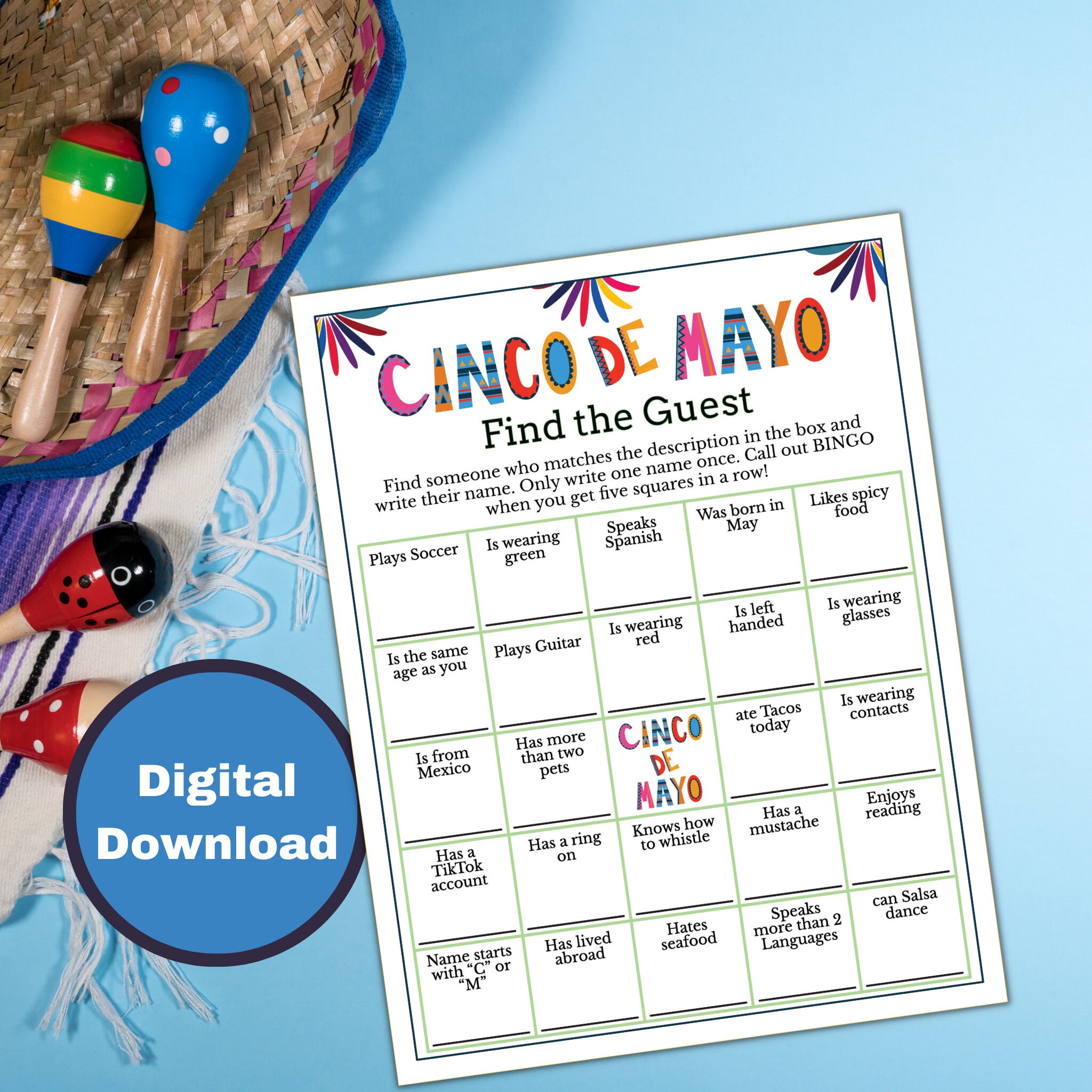 Cinco De Mayo Find the Guest Game - Printable Mexican Fiesta Game for ...