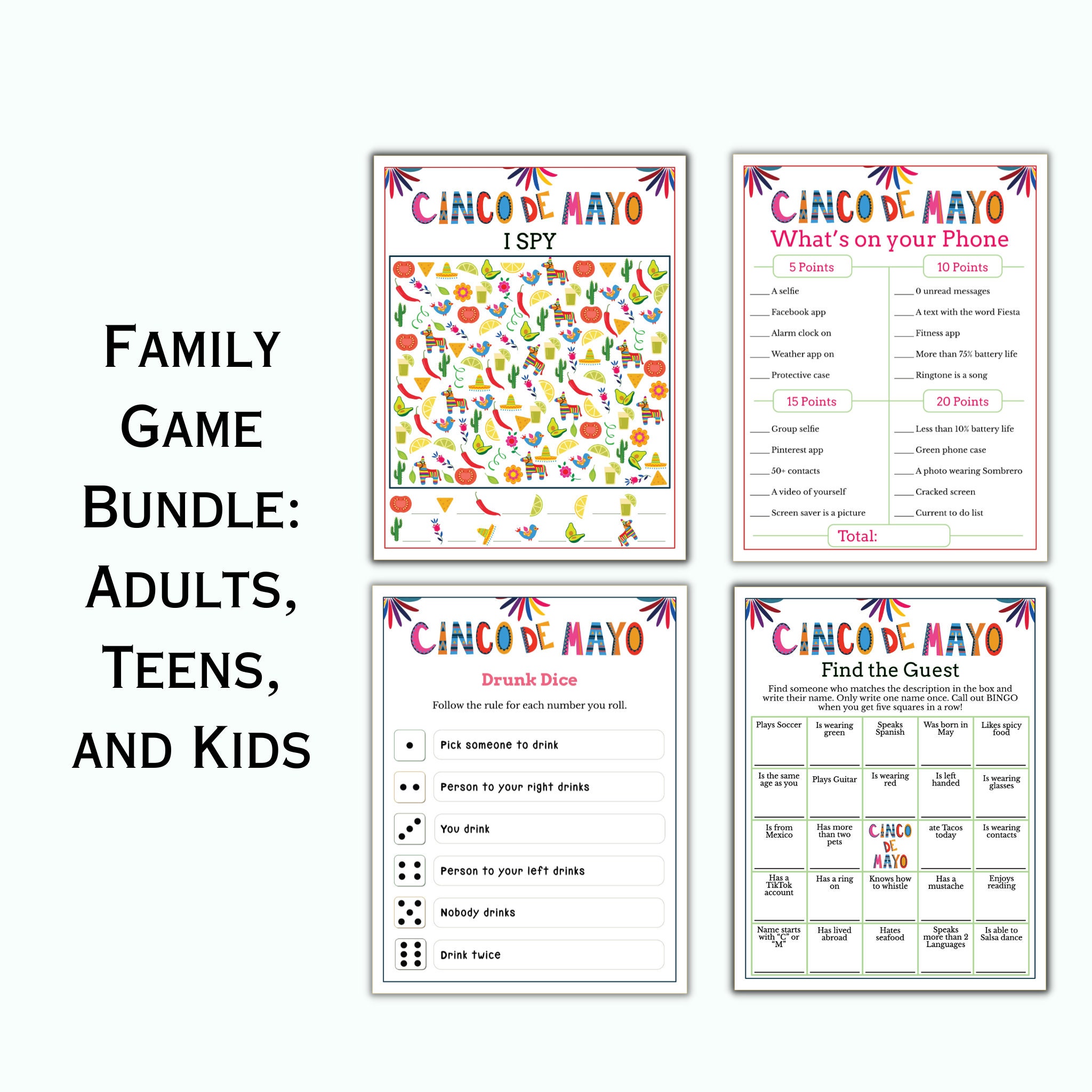 24 Cinco De Mayo Game Bundle for Kids & Adults Mexican Game Night ...