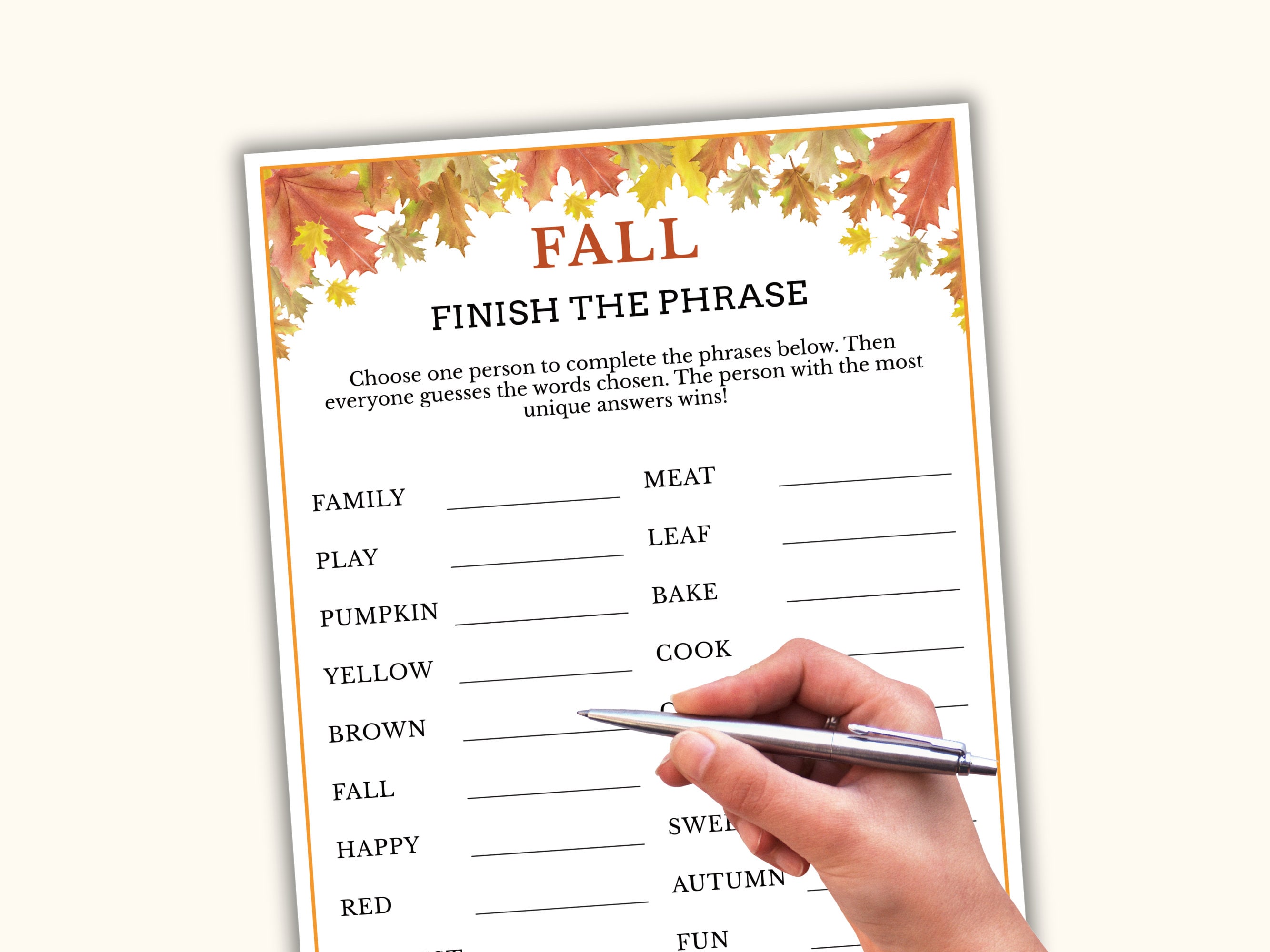Fall Finish the Phrase Game - Printable Autumn Game - Fun Fall Time ...