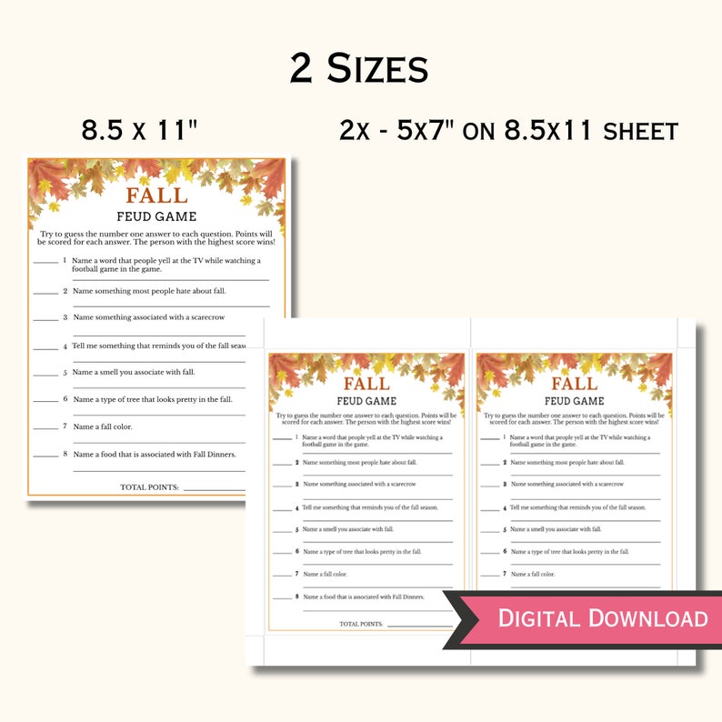 Fall Feud Game - Printable Autumn Game - Fun Fall Time Activities ...