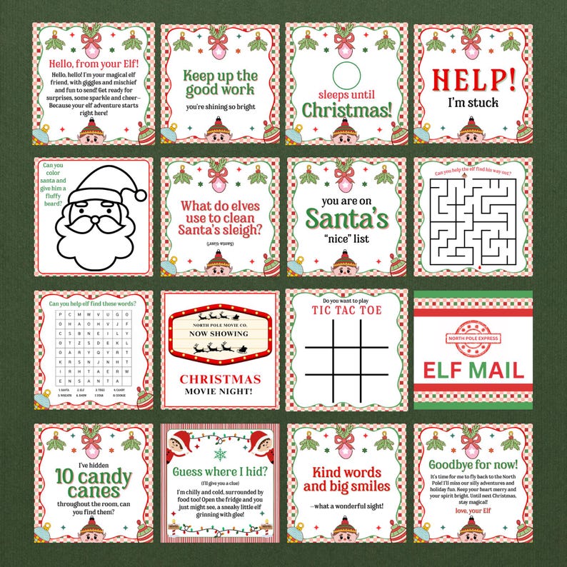 Printable 90 Elf Note Card Mega Bundle, Elf Notes Kit, Elf Games ...