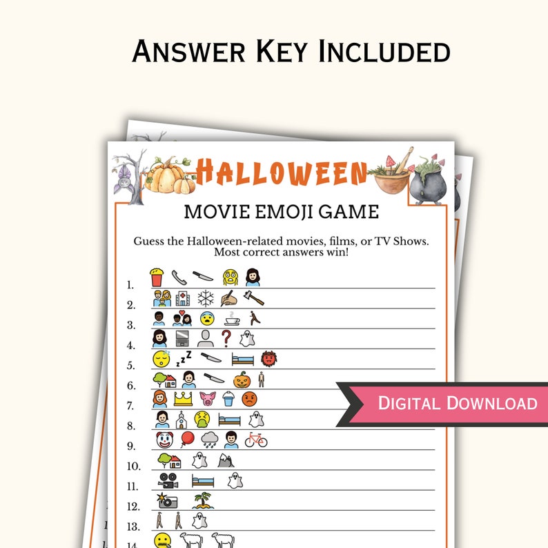 Halloween Movie Emoji Game - Printable Halloween Party Game for Teens ...