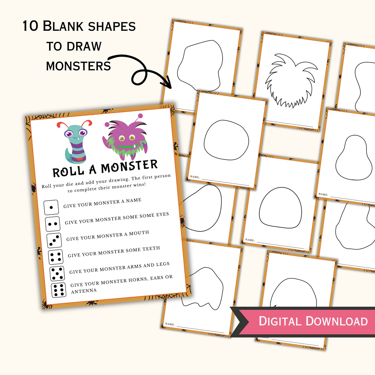 Roll a Monster Game - Printable Halloween Party Game for Kids ...
