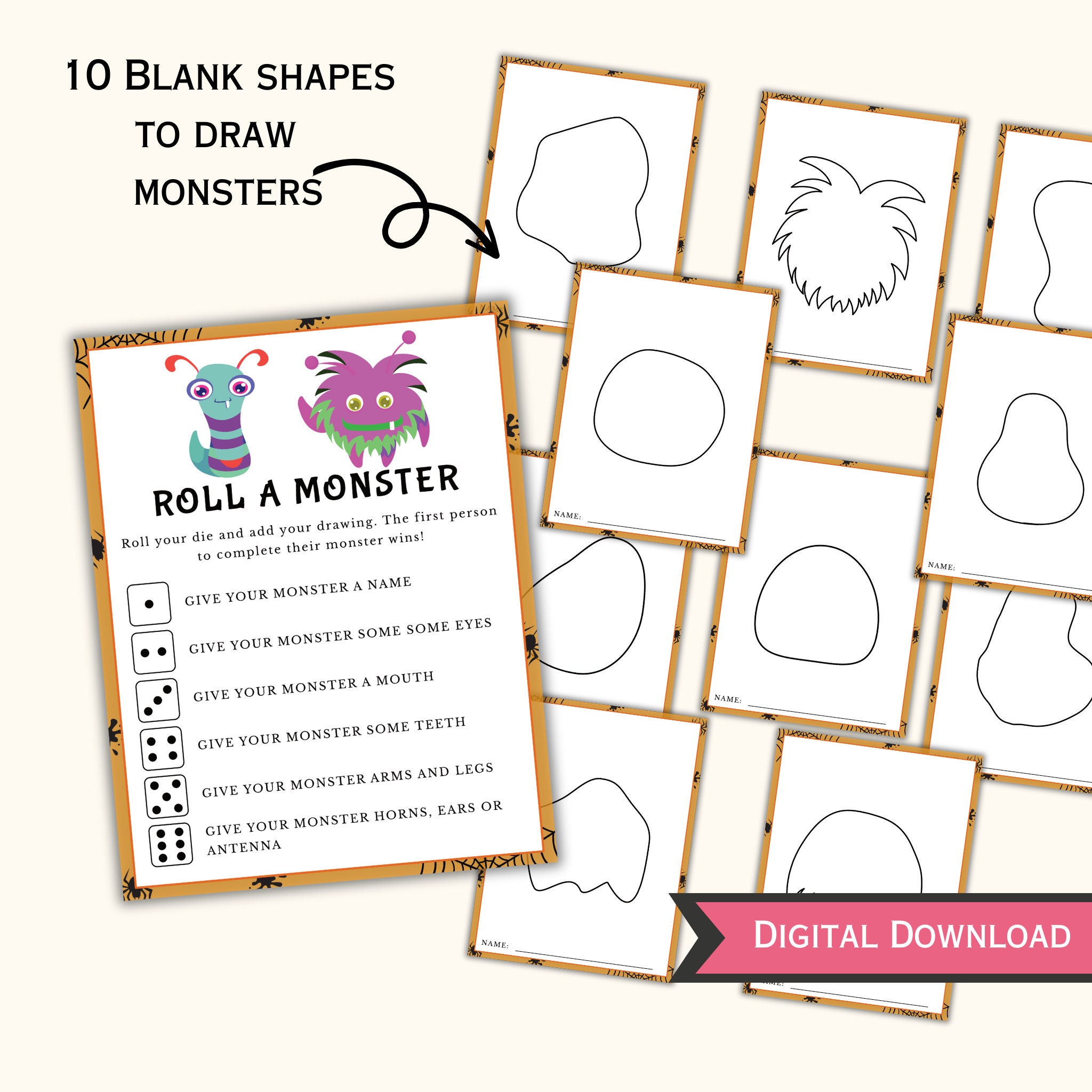 Roll a Monster Game - Printable Halloween Party Game for Kids ...