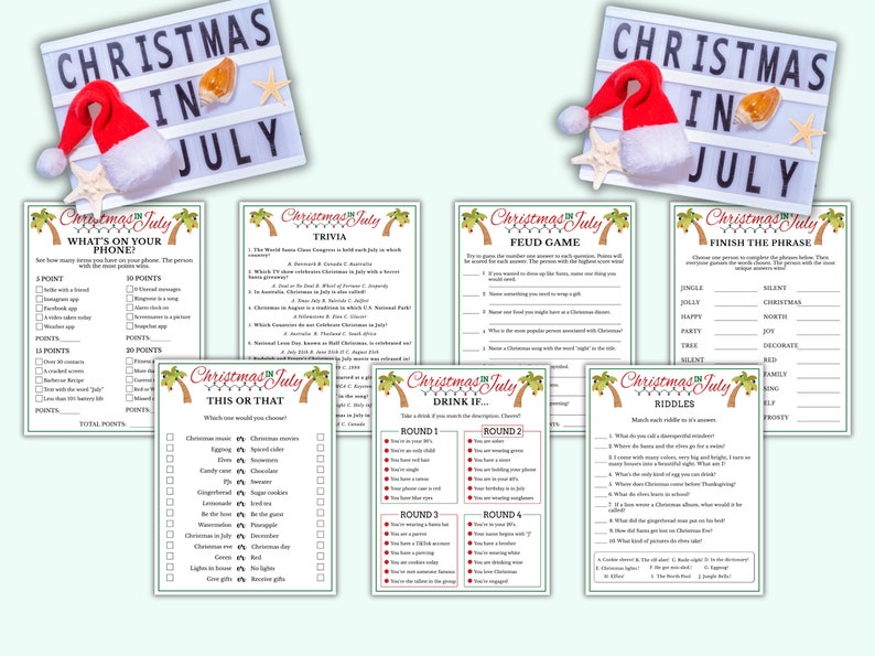 Printable Christmas in July Games for Kids & Adults 13 - Etsy