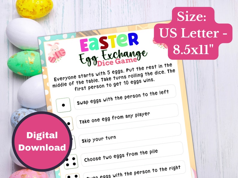 Easter Egg Exchange Dice Game - Easter Printable Games for Kids ...