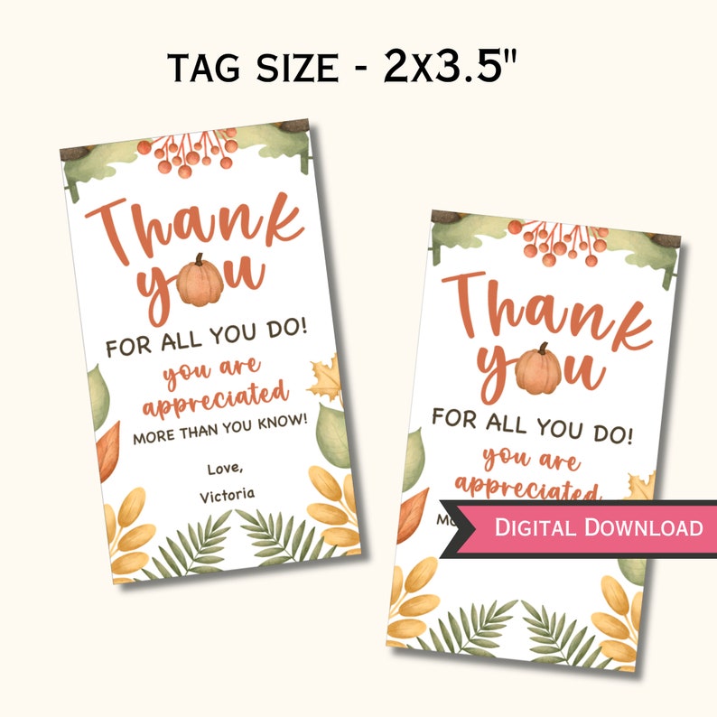 Fall Thank You Tags Fall Appreciation Tags for Staff Appreciation ...