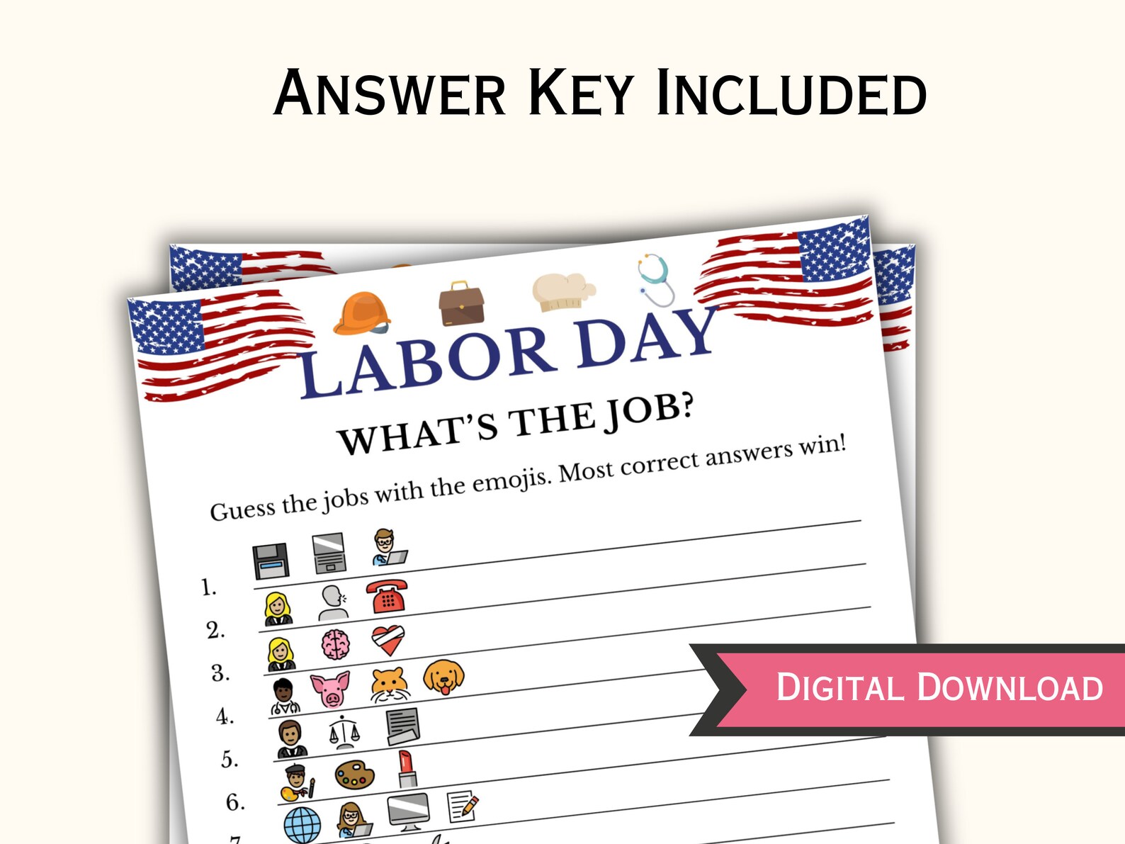 Labor Day Emoji Pictionary Game - Printable Labor Day Party Activity ...