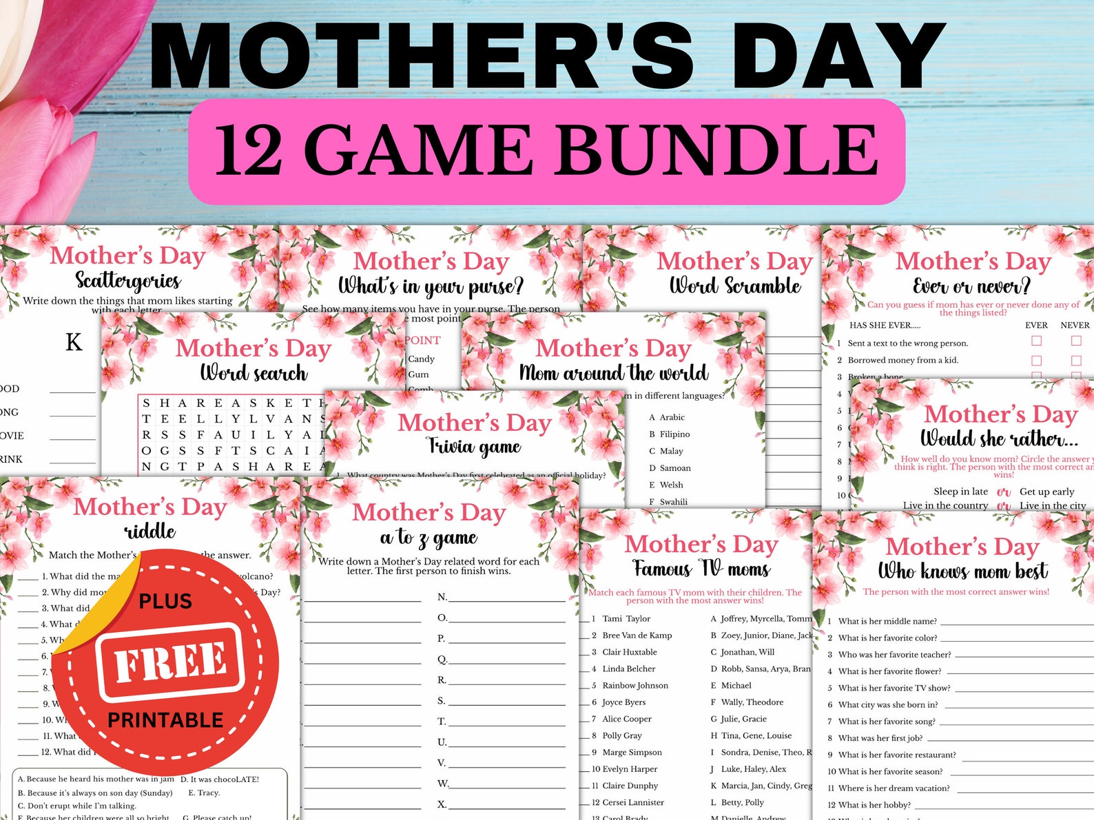 Printable Mother's Day Game Bundle for Kids and Adults - Family Party ...