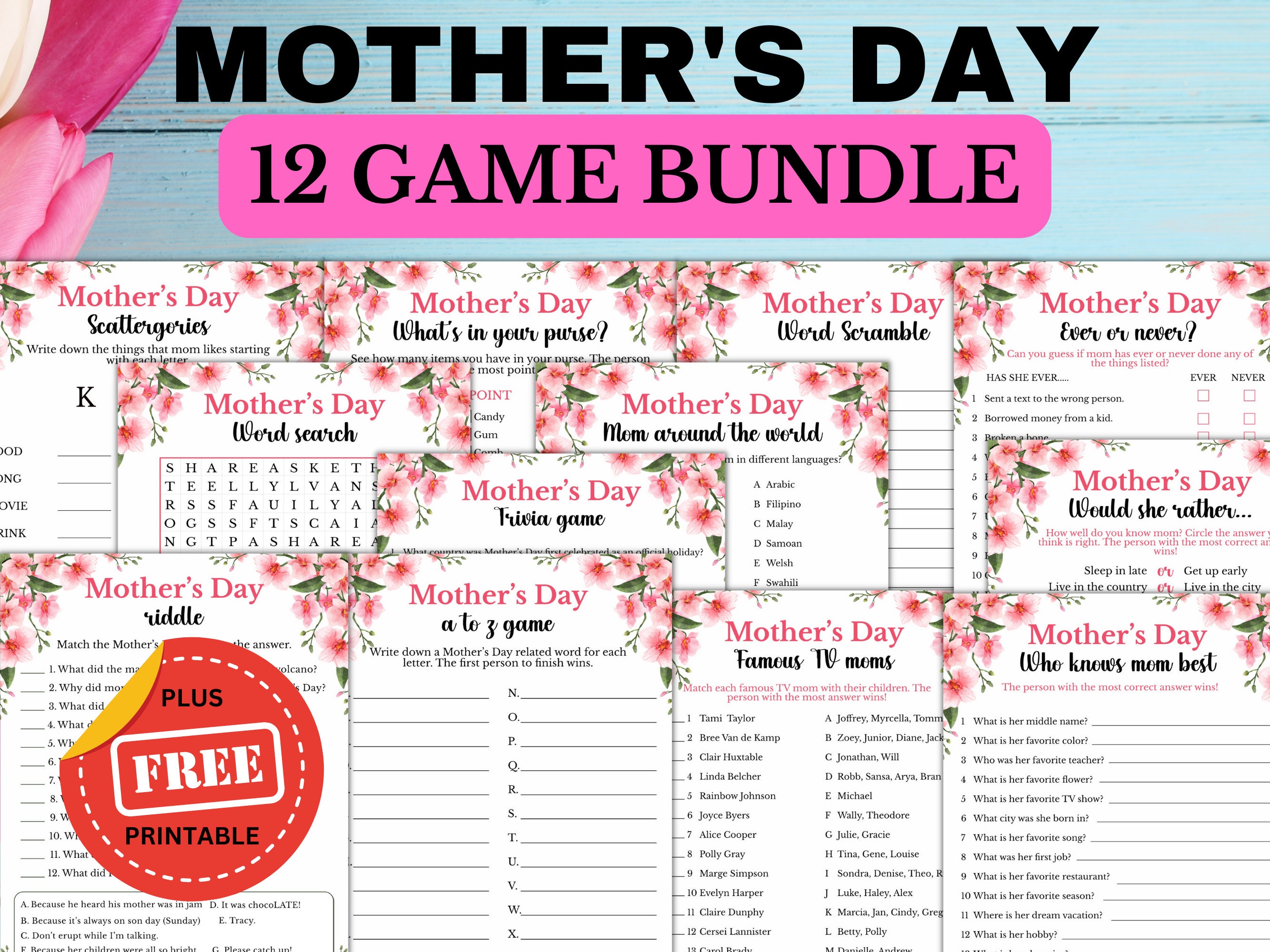 Printable Mother's Day Game Bundle for Kids and Adults Family Party ...