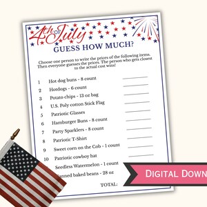 Guess How Much Game - Printable Fourth of July Game for Adults ...