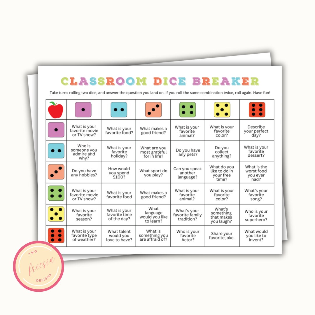 Classroom Icebreaker Activity - Back to School Dicebreaker - Roll ...