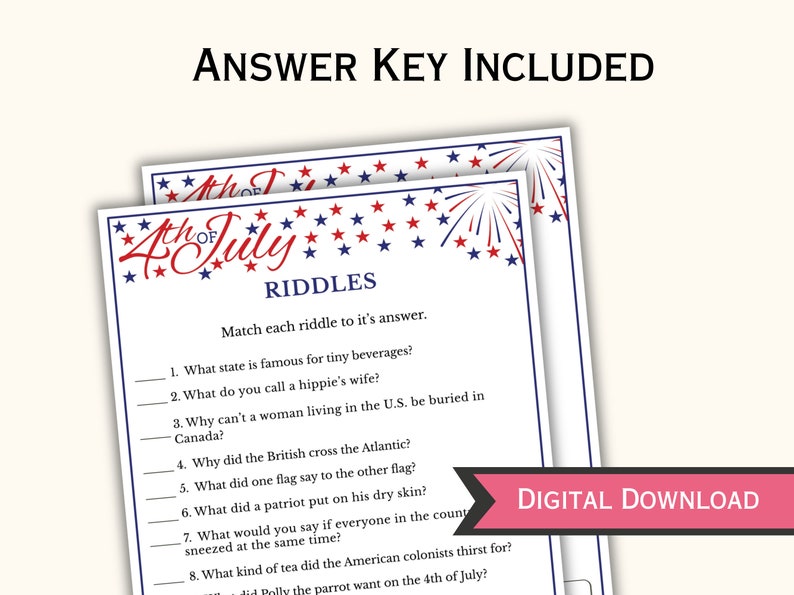 4th of July Riddles Game - Printable Fourth of July Game for Adults ...