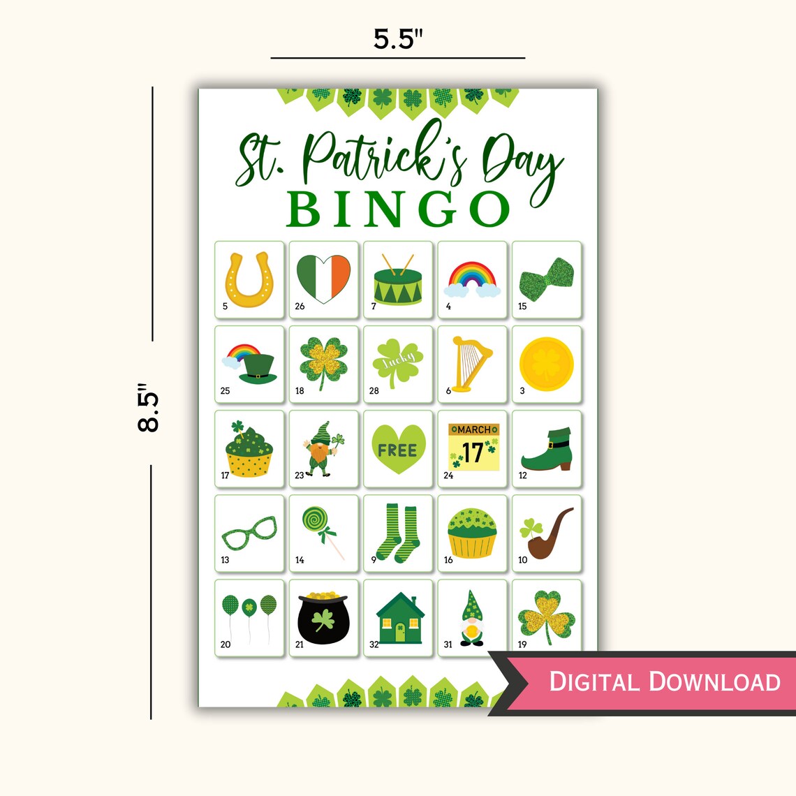Printable St Patrick's Day Bingo Game - 30 Unique Cards - Party ...