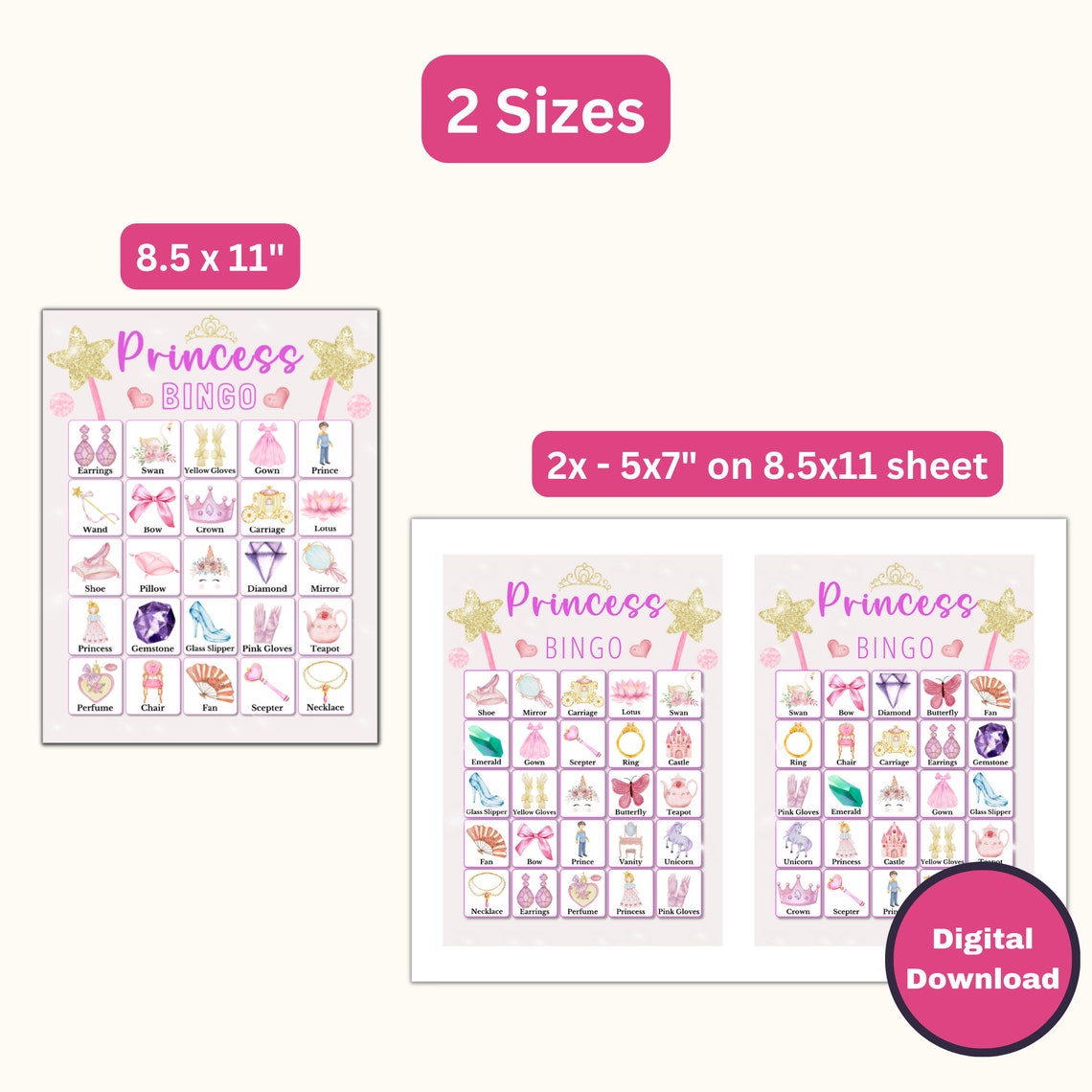 Princess Bingo Game - Printable Princess Bingo for Girls Birthday ...