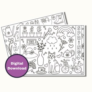 Printable Spring Doodle Coloring Pages - Placemat Activity Sheet for ...