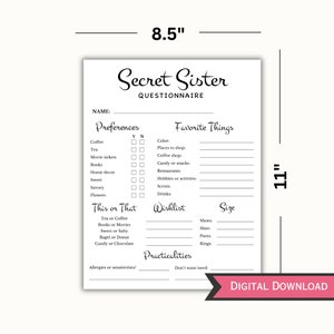 Editable Secret Sister Questionnaire - All About Me Survey - Gift ...