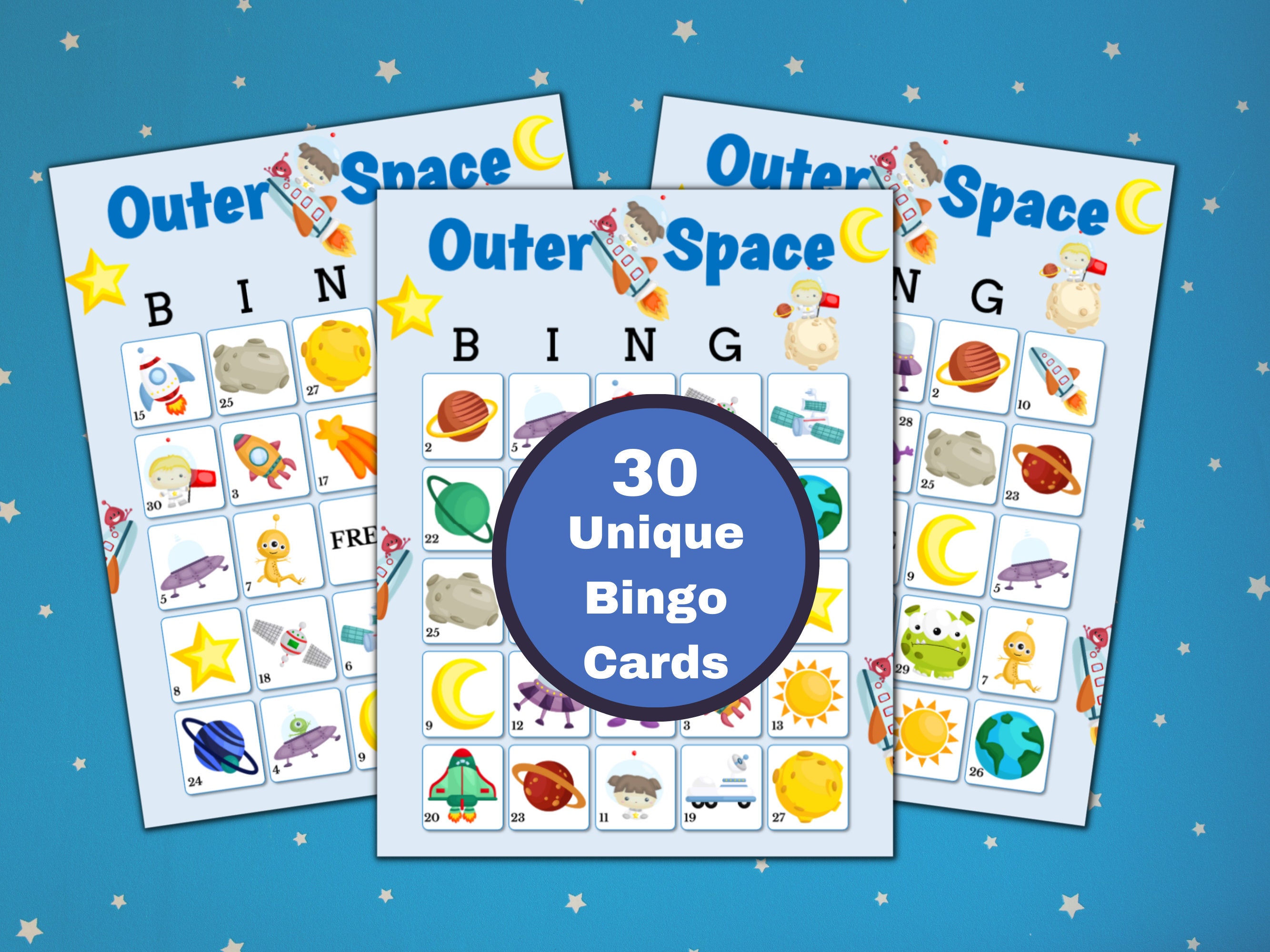 Outer Space Bingo Game Printable Space Bingo Game for Kids Birthday ...
