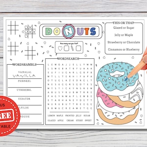 Donut Coloring and Activity Placemat - Printable Party Pages for Kids ...