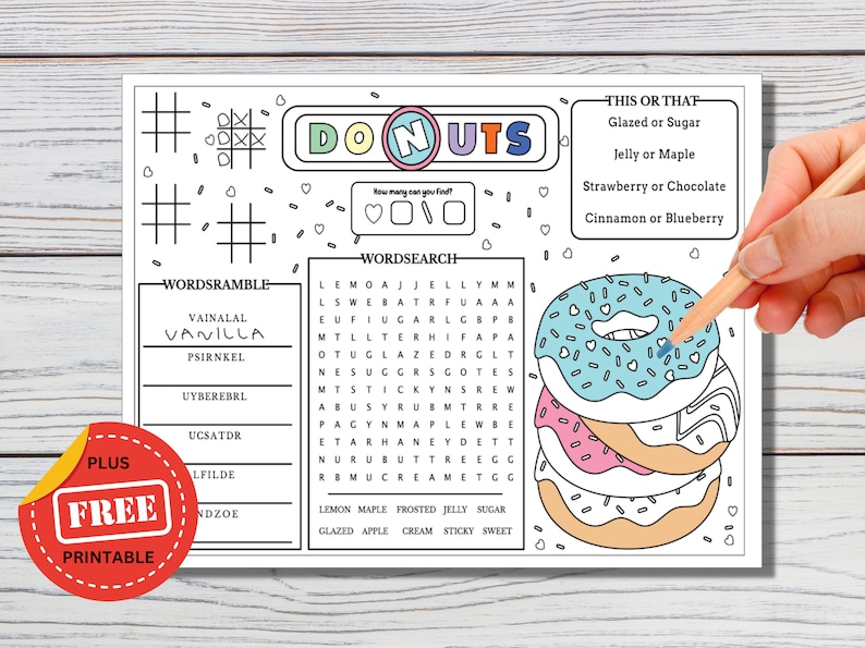 Donut Coloring and Activity Placemat - Printable Party Pages for Kids ...