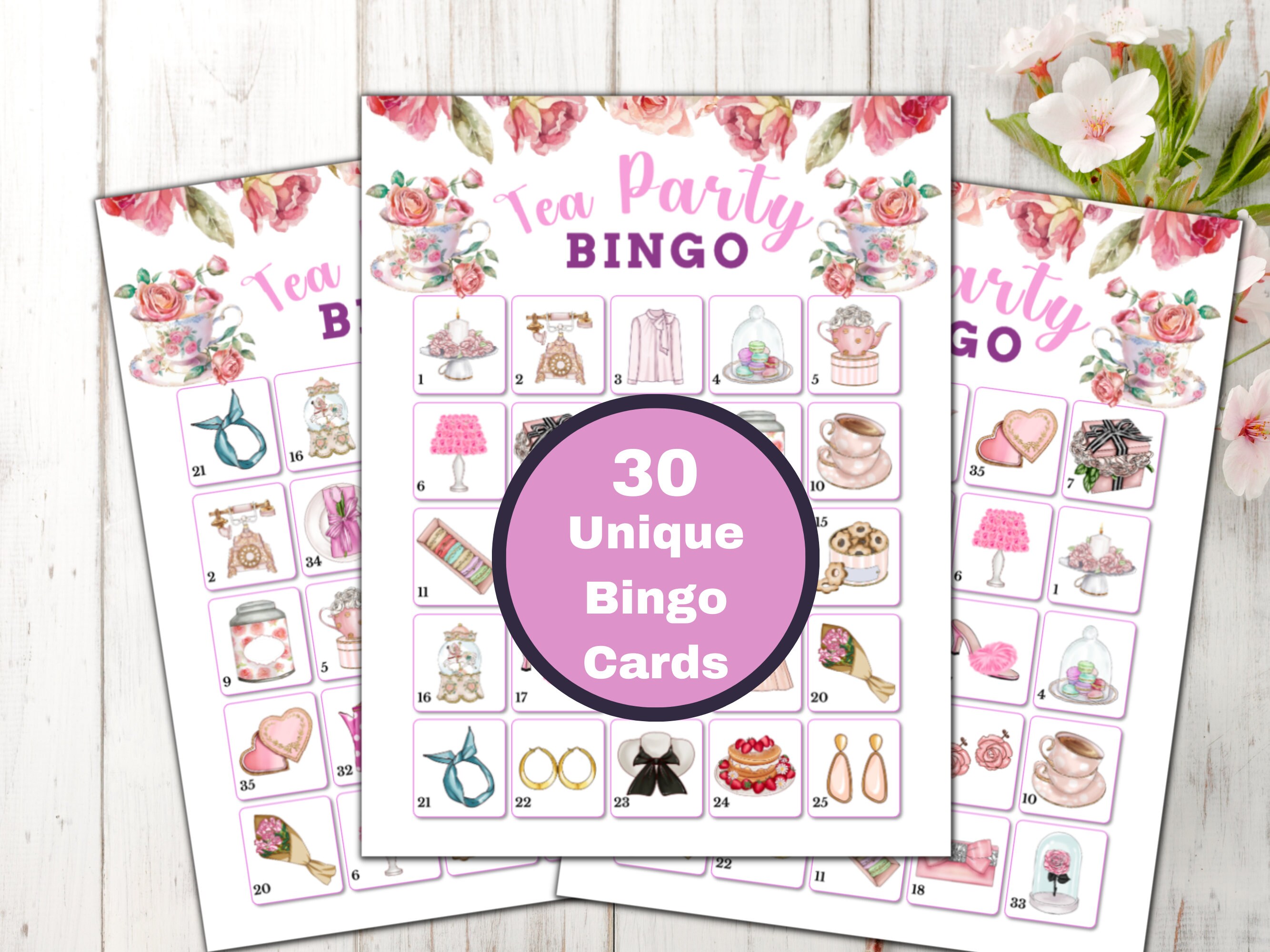 Printable Tea Party Bingo Cards 30 Unique Bingo Cards Girls - Etsy