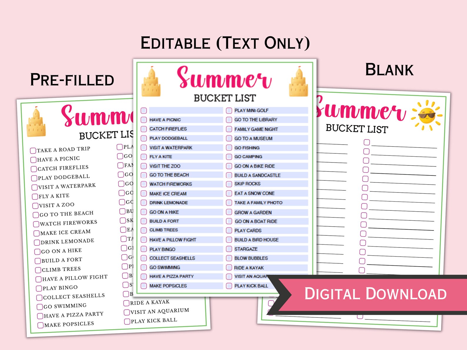 Editable / Fillable Summer Bucket List and 2024 Summer Calendar ...