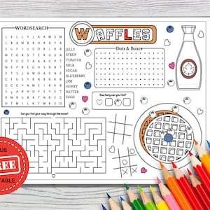 Waffles Coloring and Activity Placemat - Party Games Sheet for Kids - 8 ...