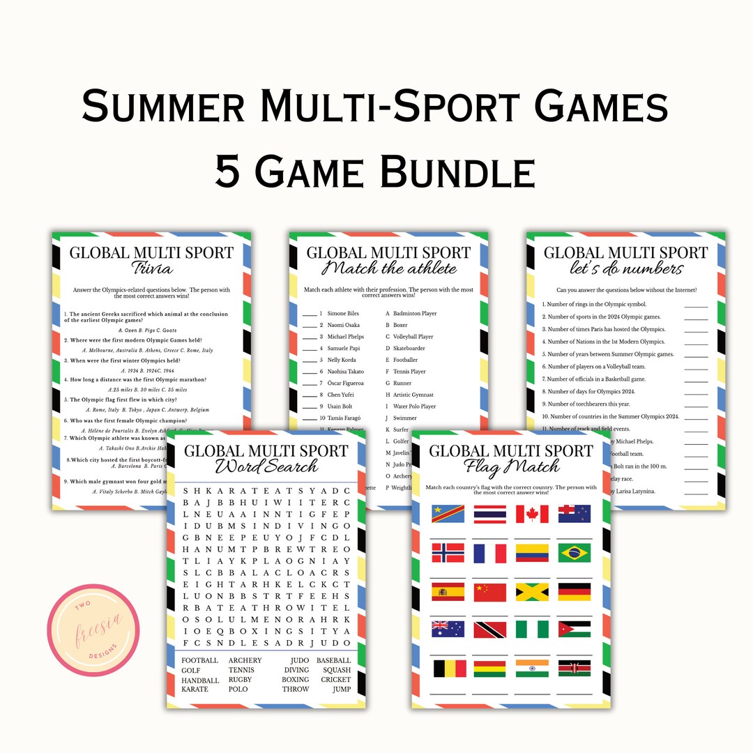 Summer Sports Printable Games - Global Games - USA Sports Themed ...
