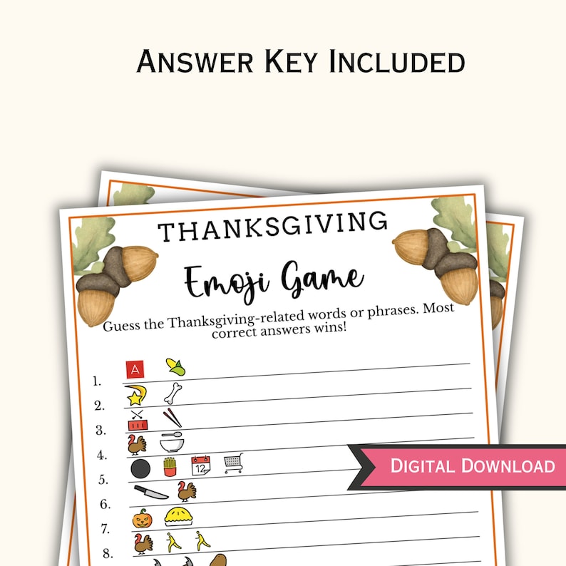 Thanksgiving Emoji Game Printable Thanksgiving Party Game - Etsy