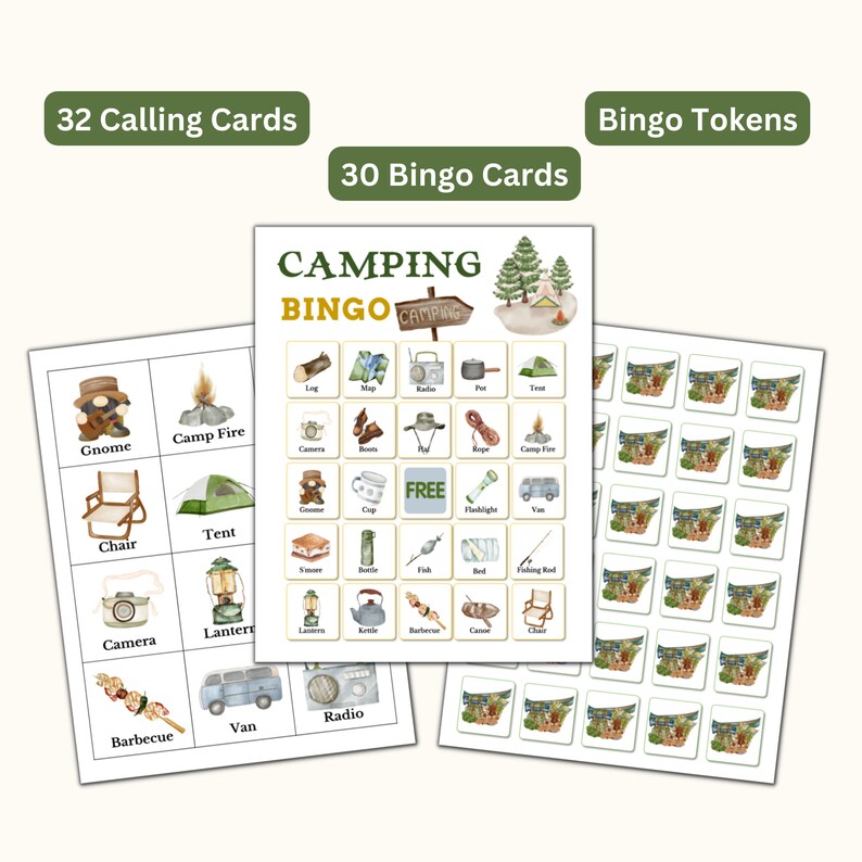 Camping Bingo Game Cards for Kids, Adults and Family Party Favors ...