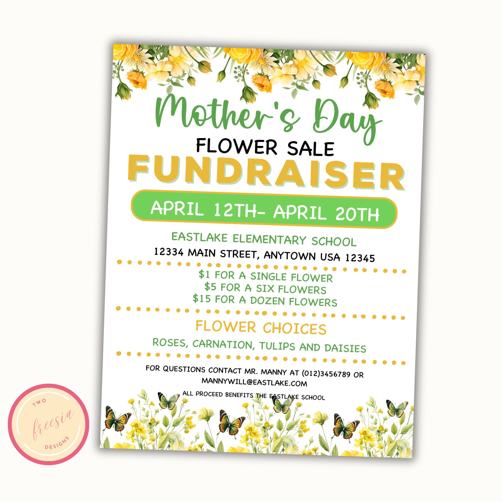 Mother's Day Flower Fundraiser Flyer - Roses Carnation Printable ...