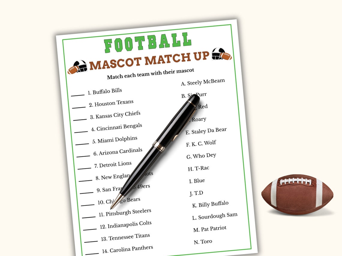 Football Mascot Match up Game - Printable Football Party Game ...