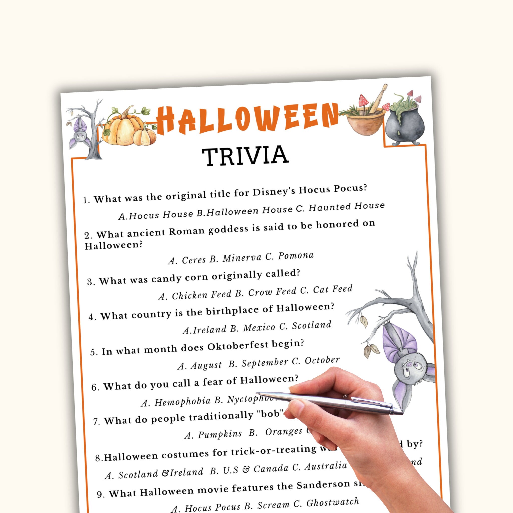 Halloween Trivia Game - Printable Halloween Party Game for Teens and ...