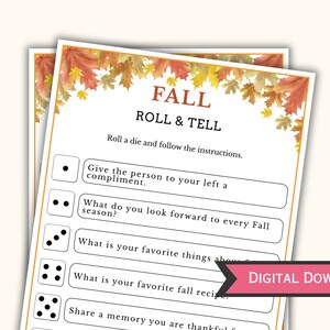 Fall Roll and Tell Dice Game Printable Autumn Game Fun Fall Time ...