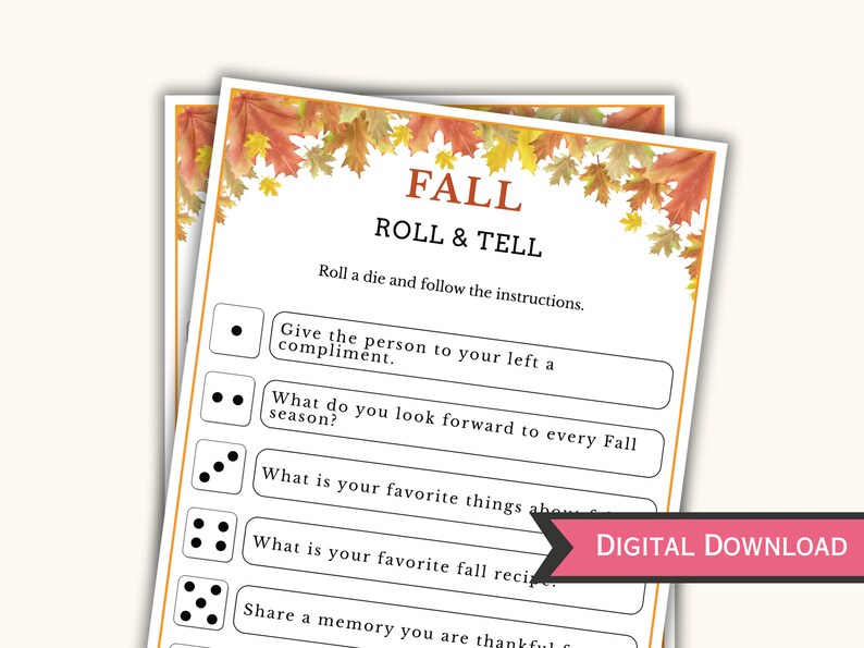 Fall Roll and Tell Dice Game - Printable Autumn Game - Fun Fall Time ...