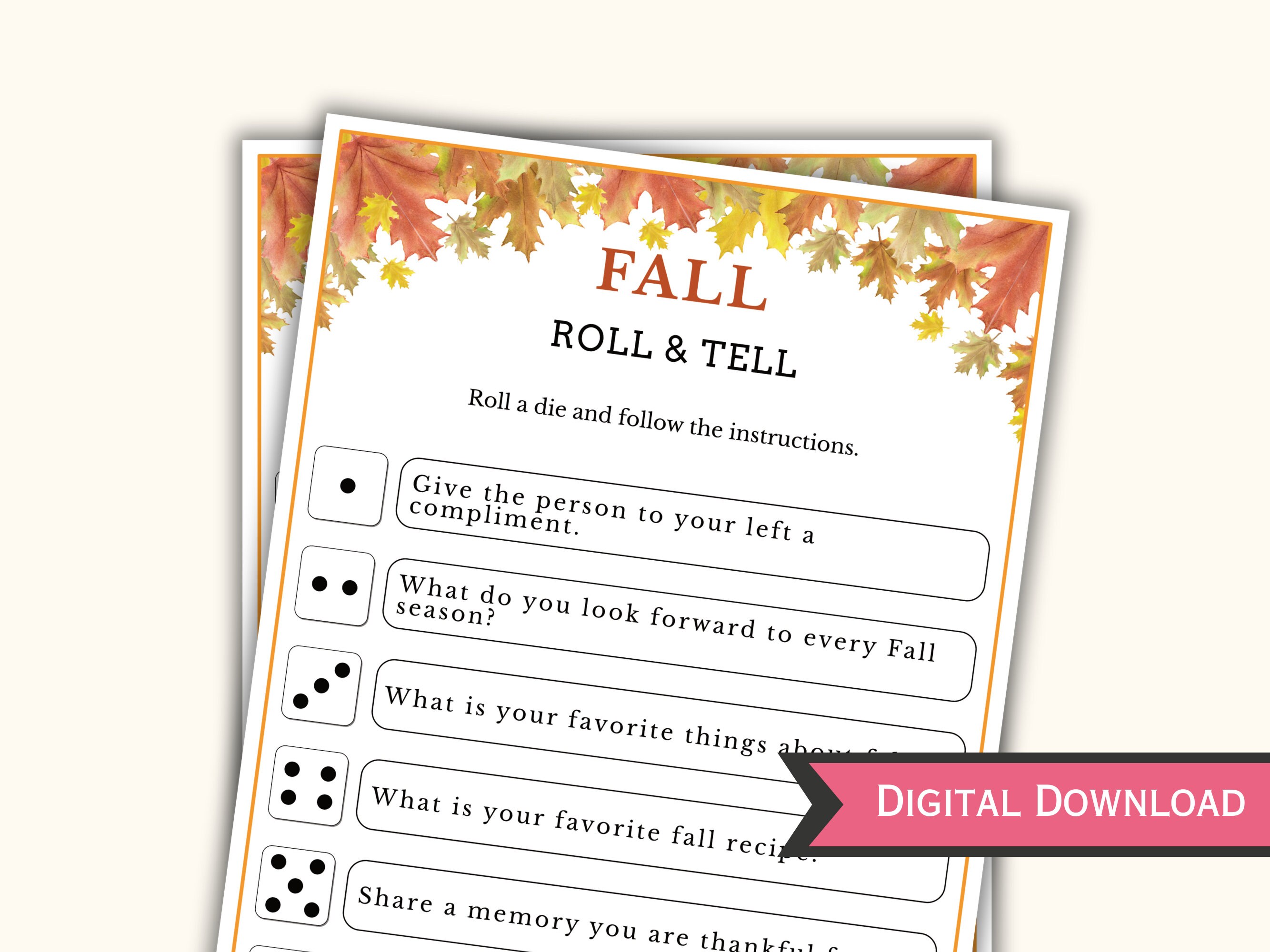 Fall Roll and Tell Dice Game - Printable Autumn Game - Fun Fall Time ...